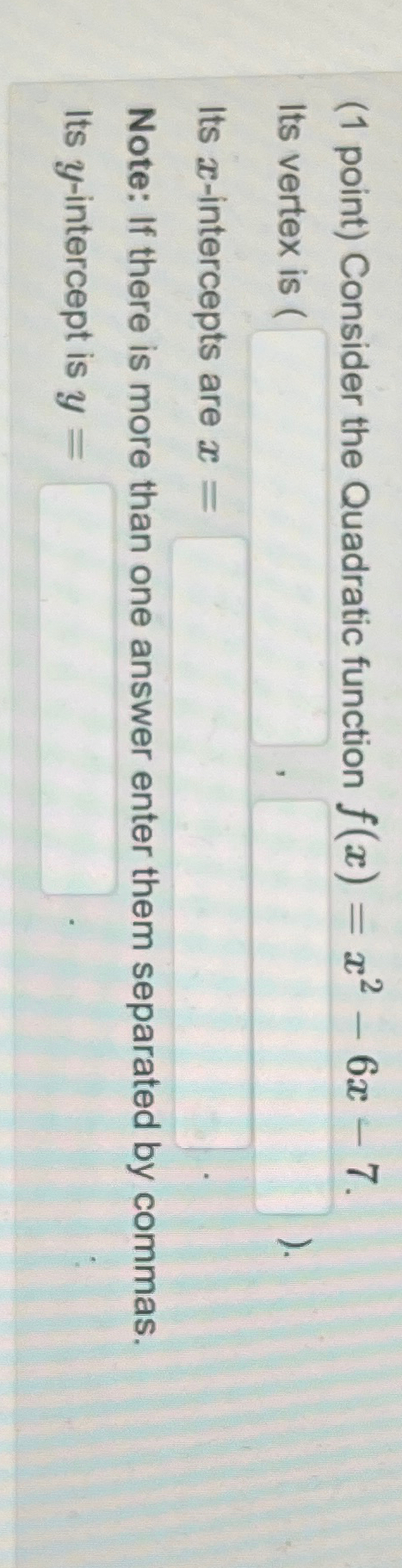 Solved (1 ﻿point) ﻿Consider the Quadratic function | Chegg.com