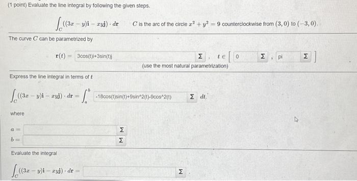 Solved (1 point) Evaluate the line integral by following the | Chegg.com