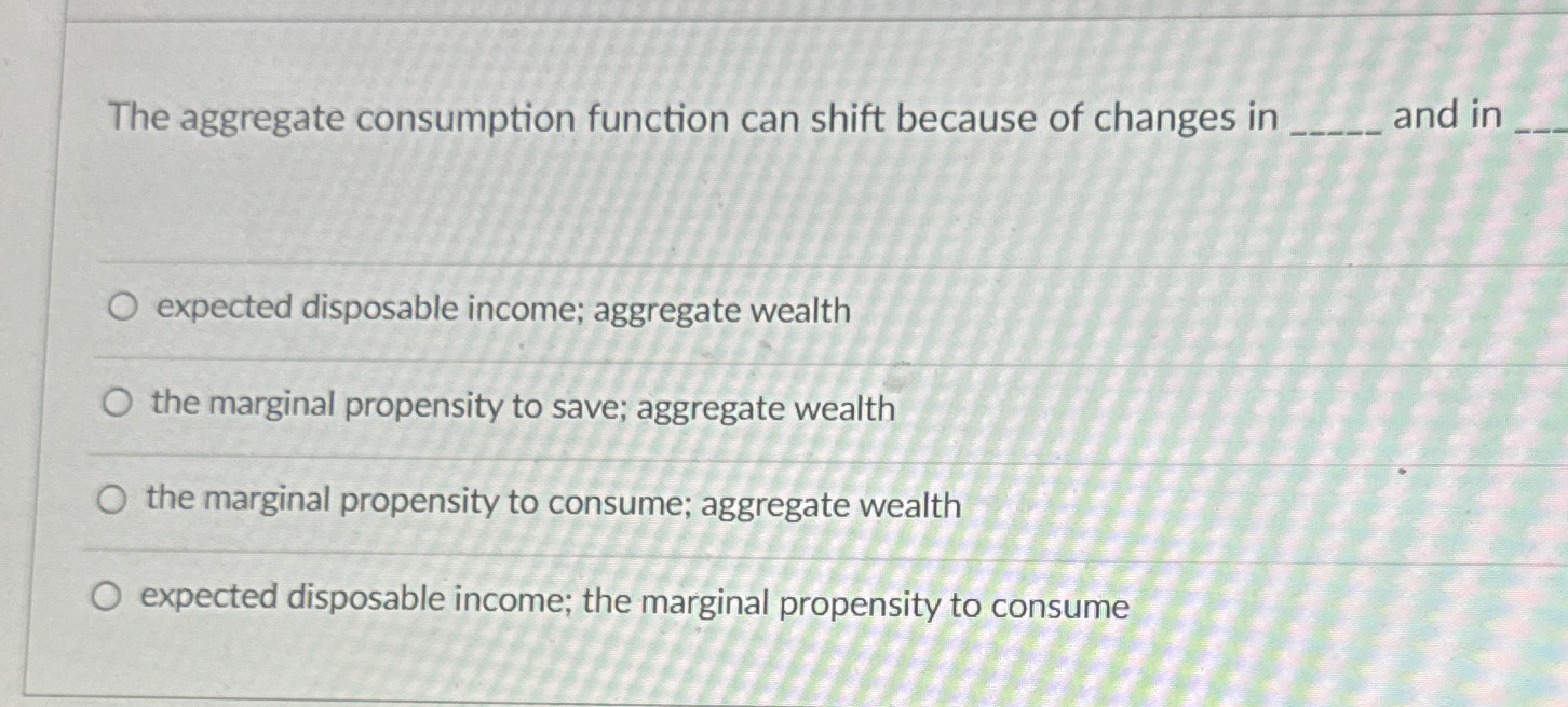 Solved The aggregate consumption function can shift because | Chegg.com
