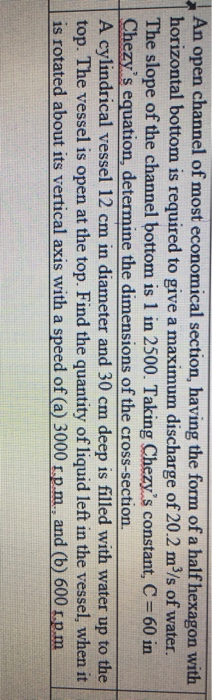 Solved An open channel of most economical section, having | Chegg.com