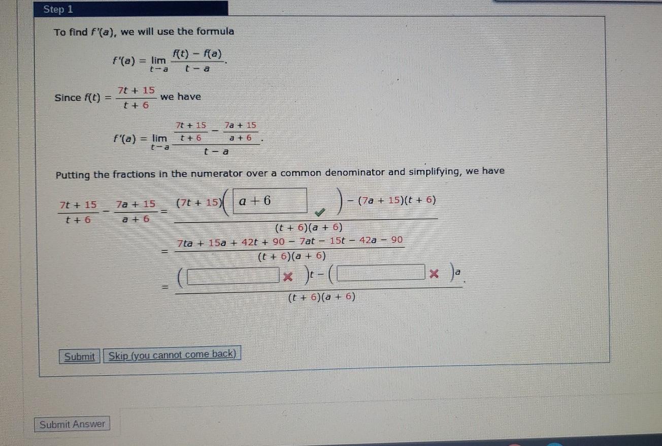 Solved Step 1 To find fla), we will use the formula f'(a) = | Chegg.com