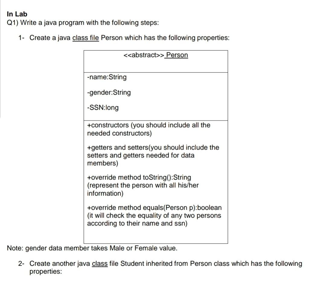 Solved In Lab Q1) Write a java program with the following | Chegg.com