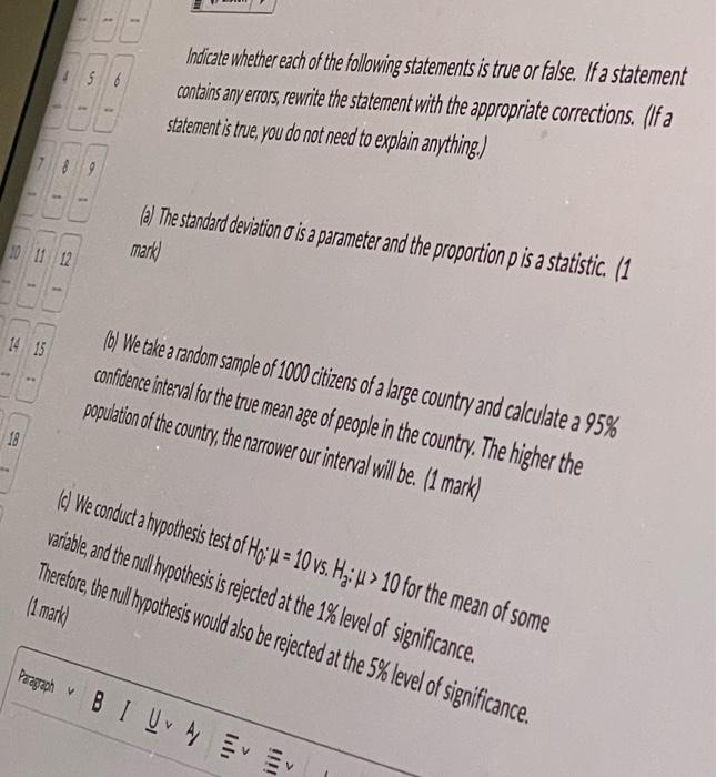 Solved Indicte whether each of the following statements is | Chegg.com