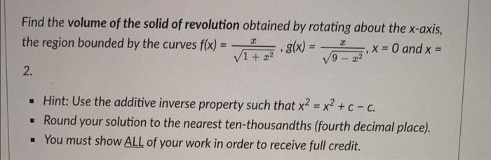 Solved Find the volume of the solid of revolution obtained | Chegg.com