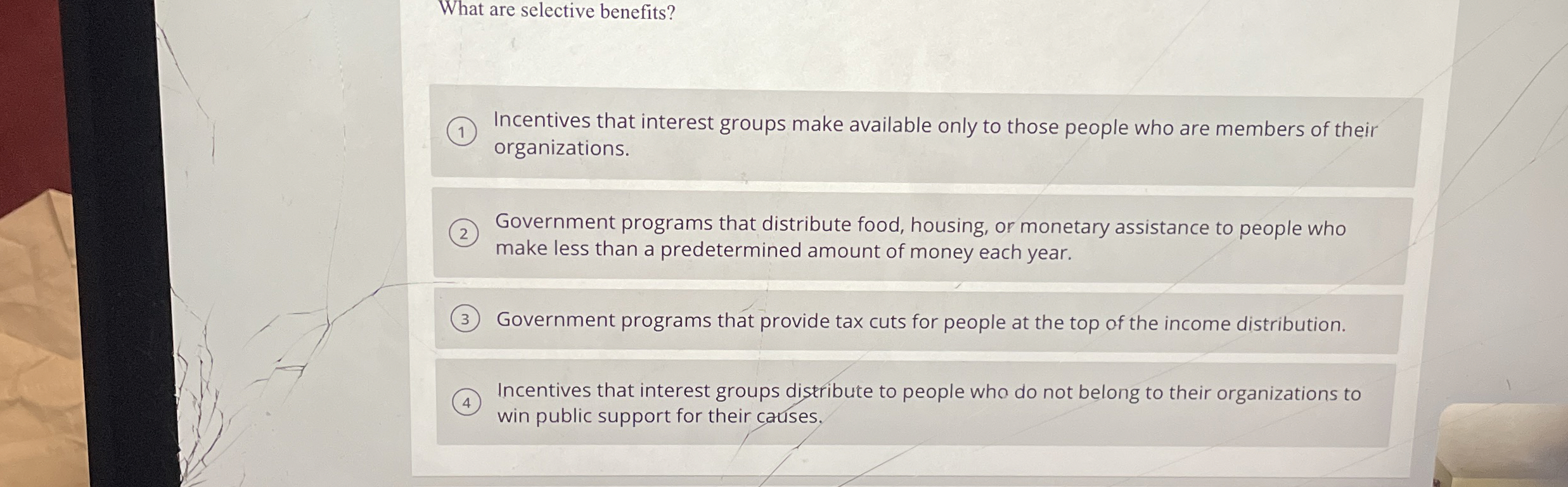 Solved What are selective benefits?Incentives that interest | Chegg.com