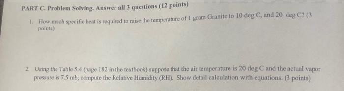Solved PART C. Problem Solving. Answer all 3 questions (12 | Chegg.com