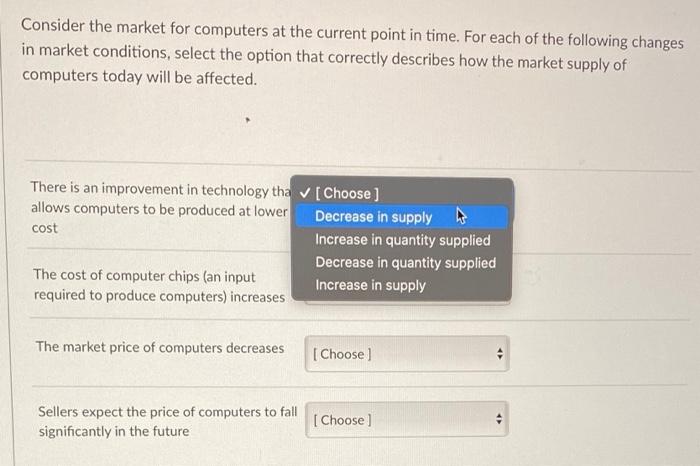Solved Consider the market for computers at the current | Chegg.com