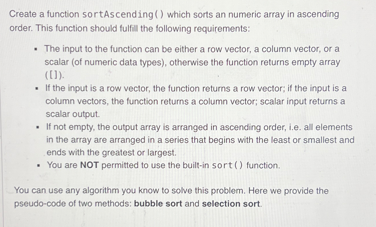 Solved Create a function sortAscending ( ) ﻿which sorts an | Chegg.com
