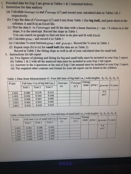 Solved 1. Provided data for Exp 2 are given in Tables 1 & 2 | Chegg.com