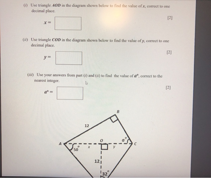 Solved (1) Use triangle AOD in the diagram shown below to | Chegg.com