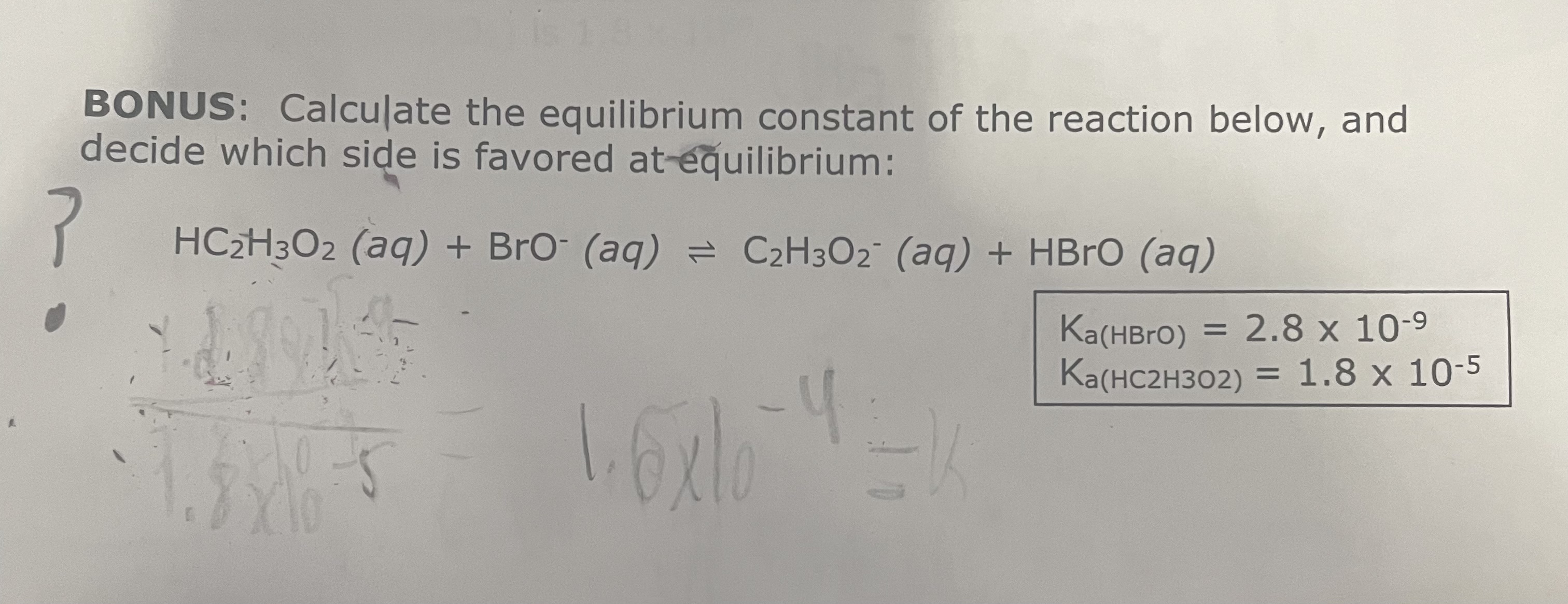 Solved BONUS: Calculate the equilibrium constant of the | Chegg.com