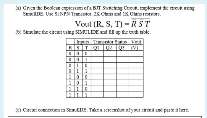 Solved Given the Boolean expression of a BJT Switching | Chegg.com