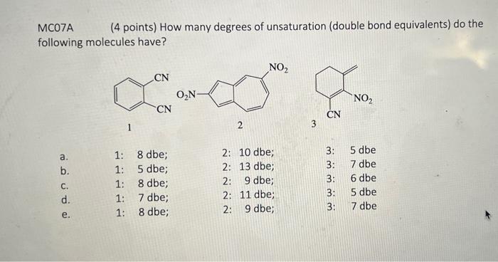Solved MC07A (4 points) How many degrees of unsaturation | Chegg.com