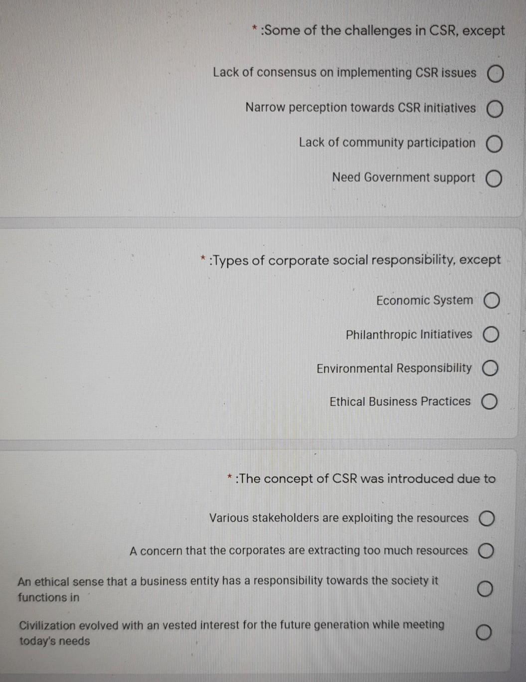 Solved * :Some of the challenges in CSR, except Lack of | Chegg.com
