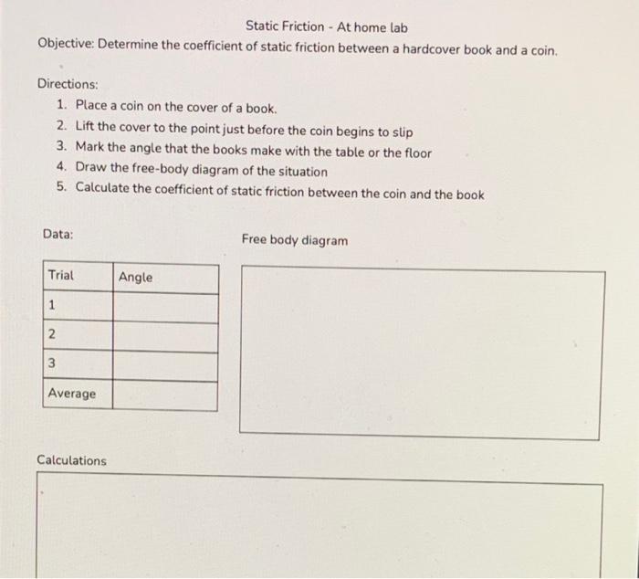 Solved Static Friction - At home lab Objective: Determine | Chegg.com