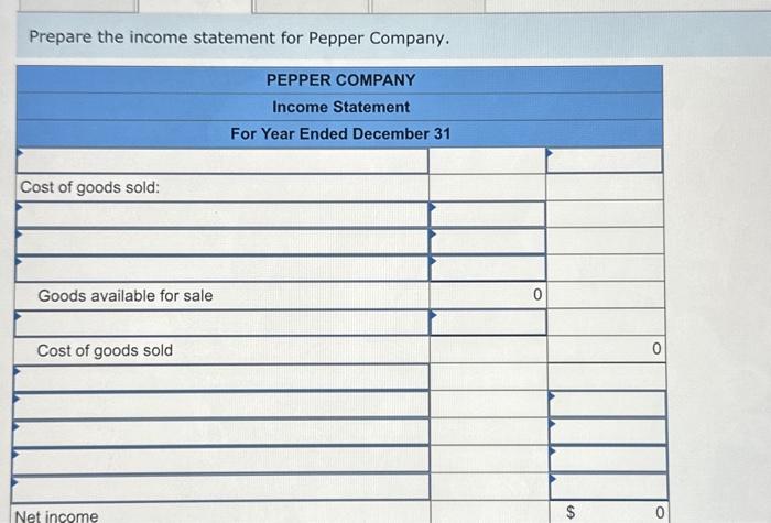 Solved Prepare the income statement for Pepper | Chegg.com