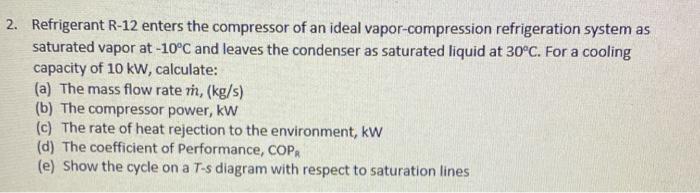 Solved 2. Refrigerant R-12 enters the compressor of an ideal | Chegg.com
