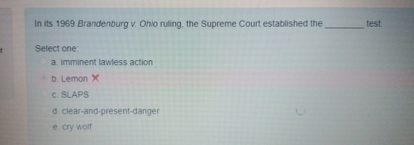 Solved In its 1969 ﻿Brandenburg v. ﻿Ohio ruling, the Supreme | Chegg.com
