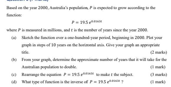 Solved Based on the year 2000 , Australia's population, P is | Chegg.com