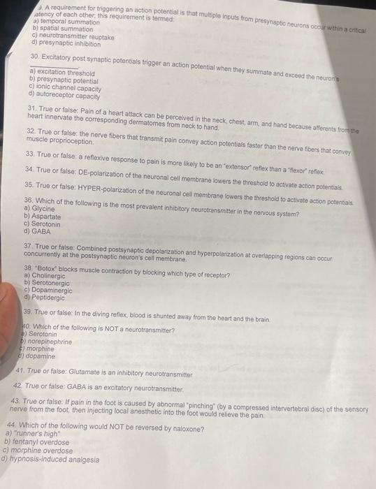Solved 3. A requirement for triggering an action potential | Chegg.com