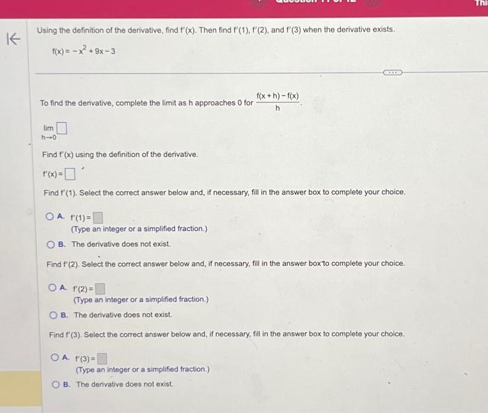 Solved K Using the definition of the derivative, find f'(x). | Chegg.com