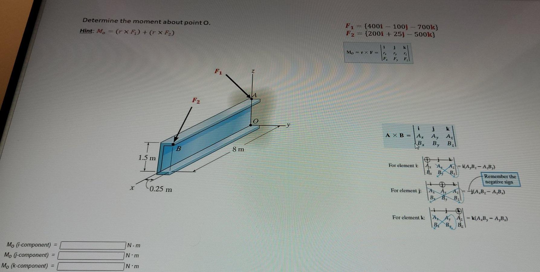 Solved Determine the moment about point o. Hint: M, = (rxF) | Chegg.com
