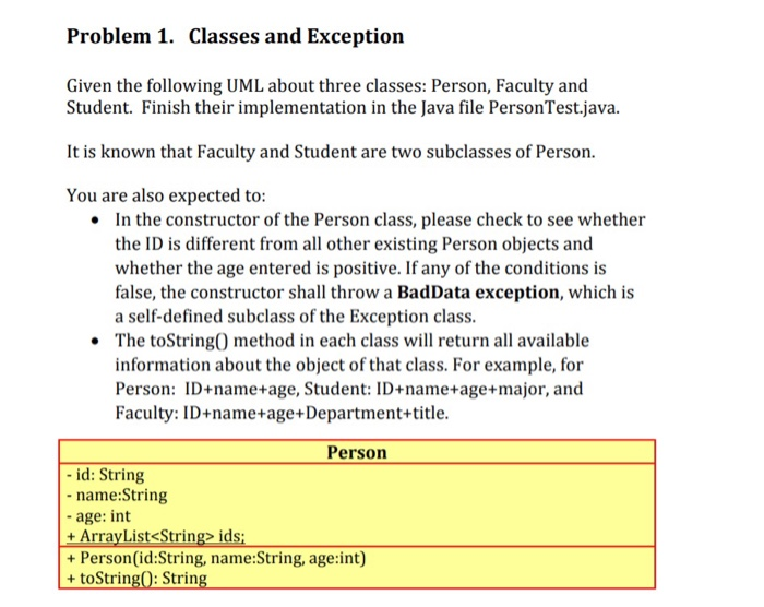 Solved Problem 1. Classes and Exception Given the following | Chegg.com