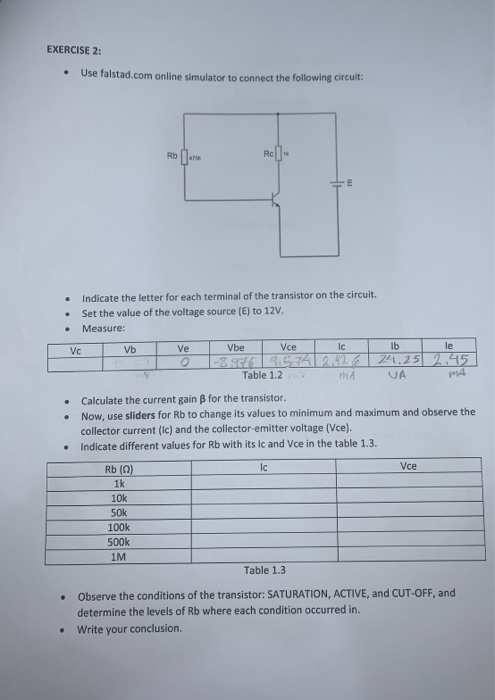 Solved EXERCISE 2: . Use falstad.com online simulator to | Chegg.com