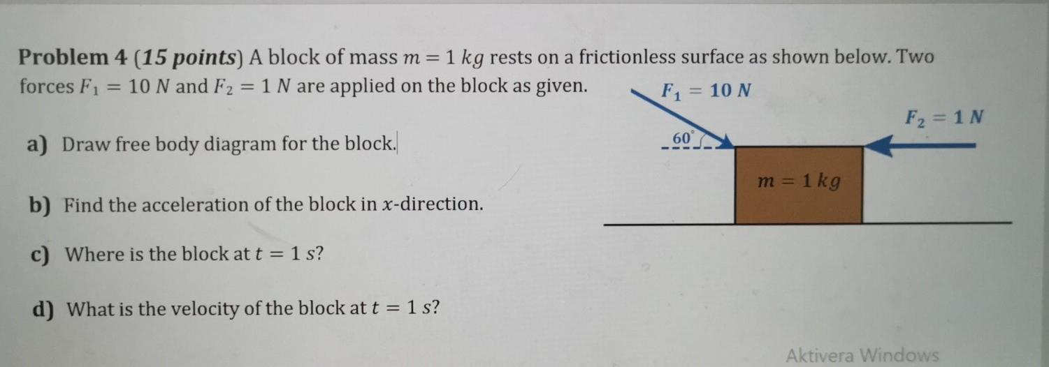 Solved Problem 4 (15 points) A block of mass m= 1 kg rests | Chegg.com