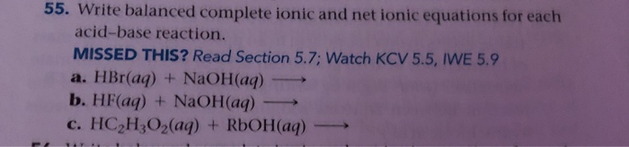 Solved 55. Write balanced complete ionic and net ionic | Chegg.com