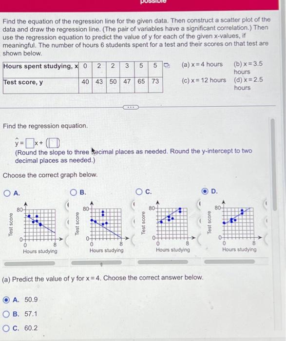 Solved Find the equation of the regression line for the | Chegg.com