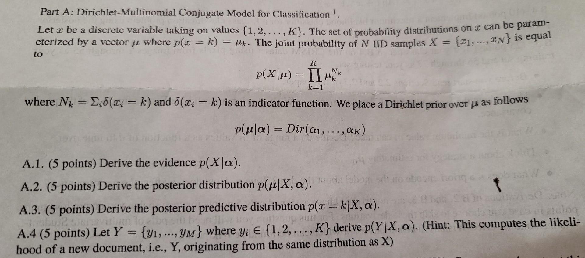 Solved Part A: Dirichlet-Multinomial Conjugate Model for | Chegg.com
