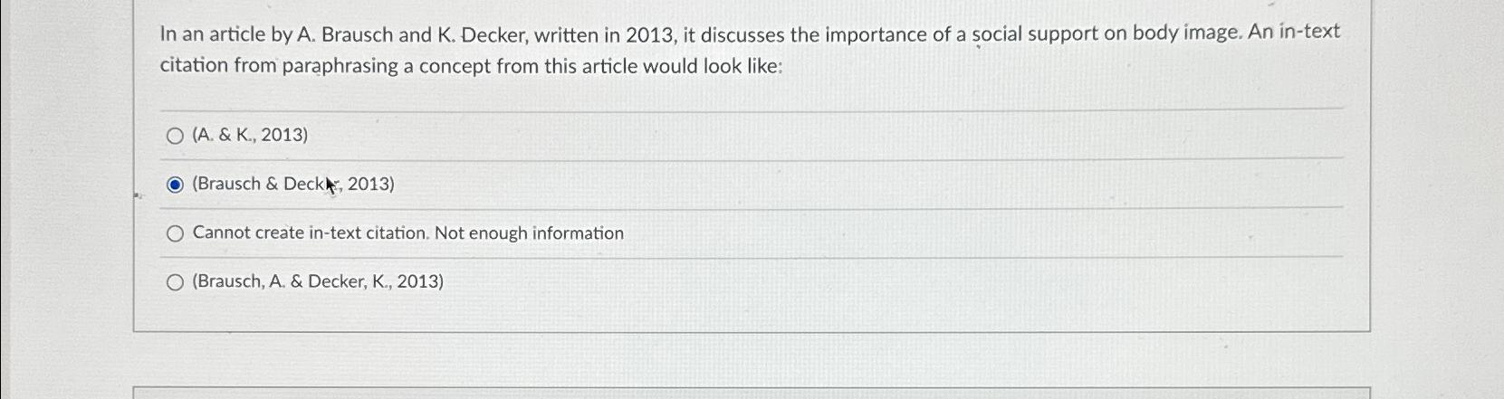 Solved In an article by A. ﻿Brausch and K. ﻿Decker, written | Chegg.com