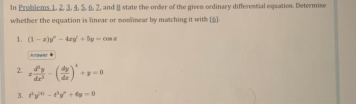Solved In Problems 1 2 3 4 5 6 Z And 8 State The Order Of