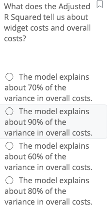 Solved What does the Adjusted R Squared tell us about widget | Chegg.com