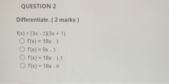 Solved Differentiate. ( 2 marks ) | Chegg.com