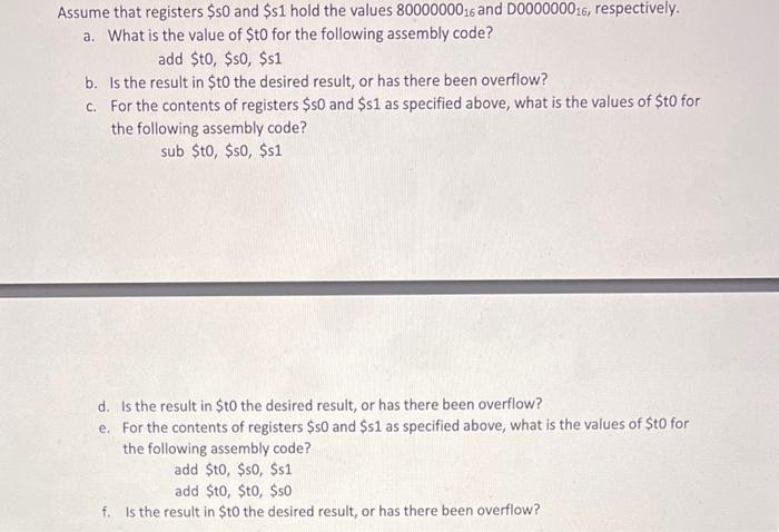 Solved Assume that registers $s0 and $s1 hold the values | Chegg.com
