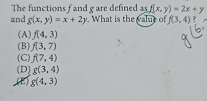 Solved The functions f ﻿and g ﻿are defined as f(x,y)=2x+y | Chegg.com