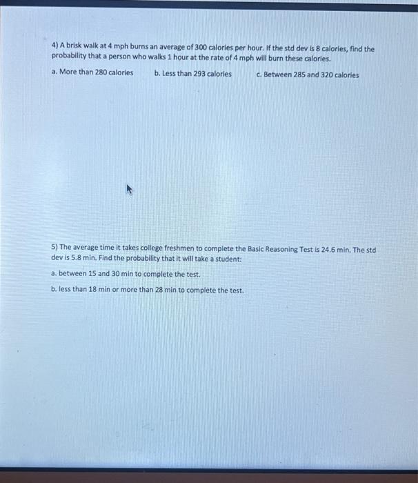 Solved MTH 93 Standard Normal Practice Questions 1) The | Chegg.com