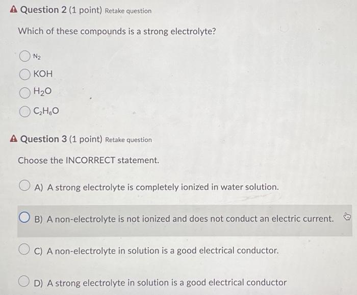 Solved Which of these compounds is a strong electrolyte? N2 | Chegg.com