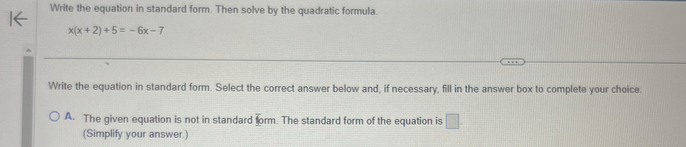 Solved Write the equation in standard form. Then solve by | Chegg.com