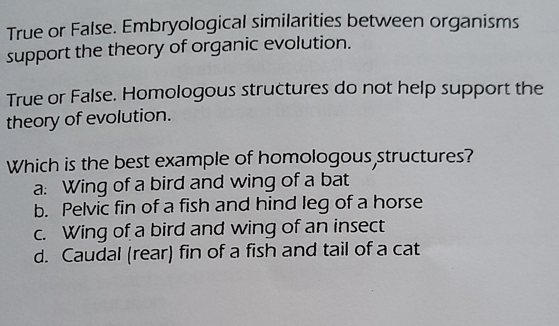 Solved True or False. Embryological similarities between | Chegg.com