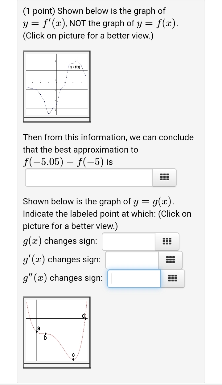 Solved (1 ﻿point) ﻿Shown below is the graph of y=f'(x), ﻿NOT | Chegg.com
