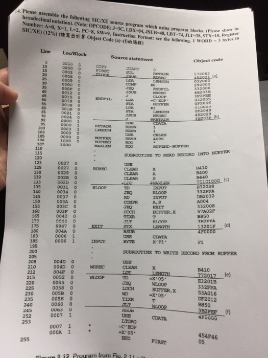 14. Please assemble the following SIC/XE source | Chegg.com