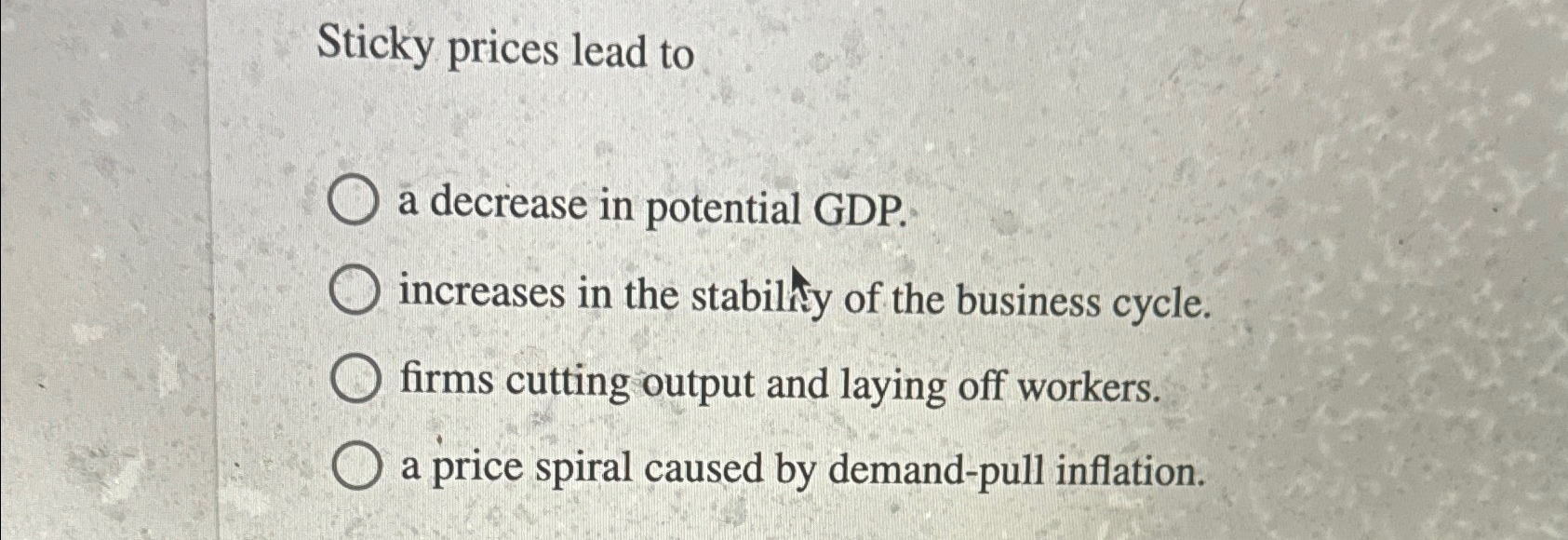 Solved Sticky prices lead toa decrease in potential | Chegg.com