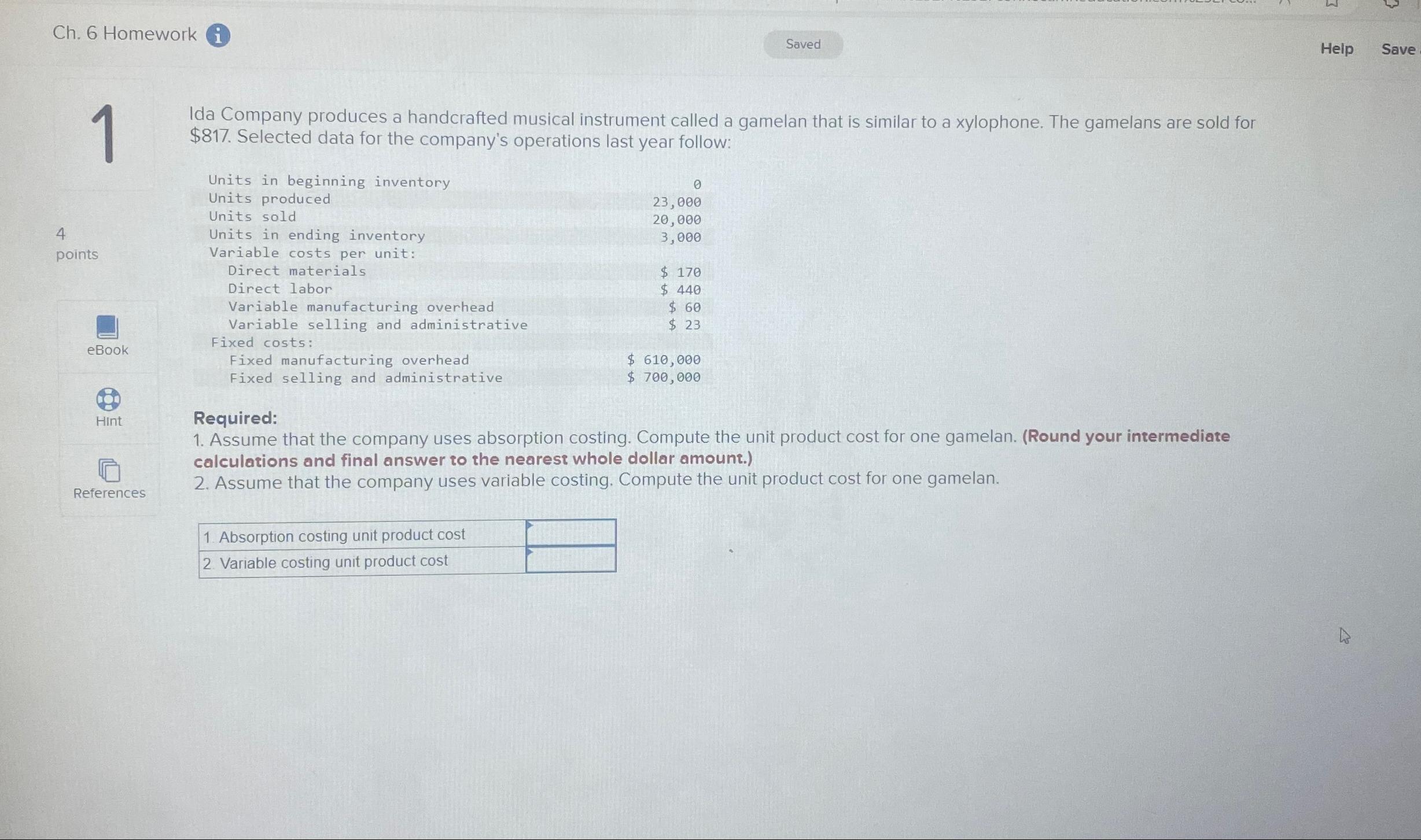 Solved Ch. 6 ﻿Homework (i)HelpSave14 | Chegg.com
