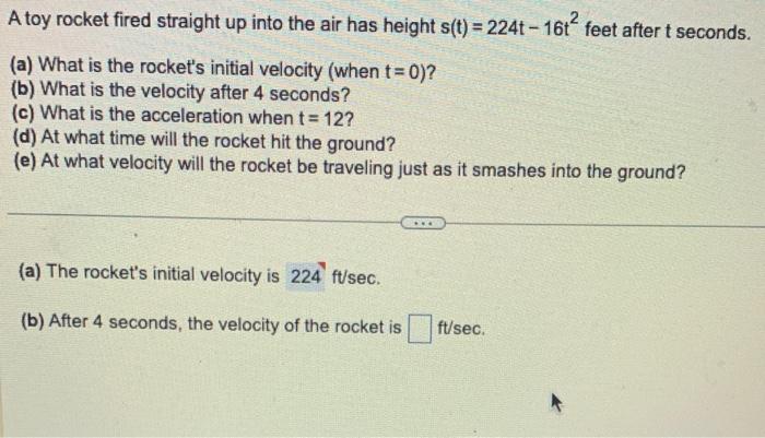 Solved A toy rocket fired straight up into the air has | Chegg.com