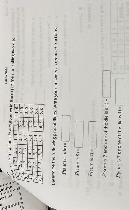 Solved Lumen OHM is a list of all possible outcomes in the | Chegg.com