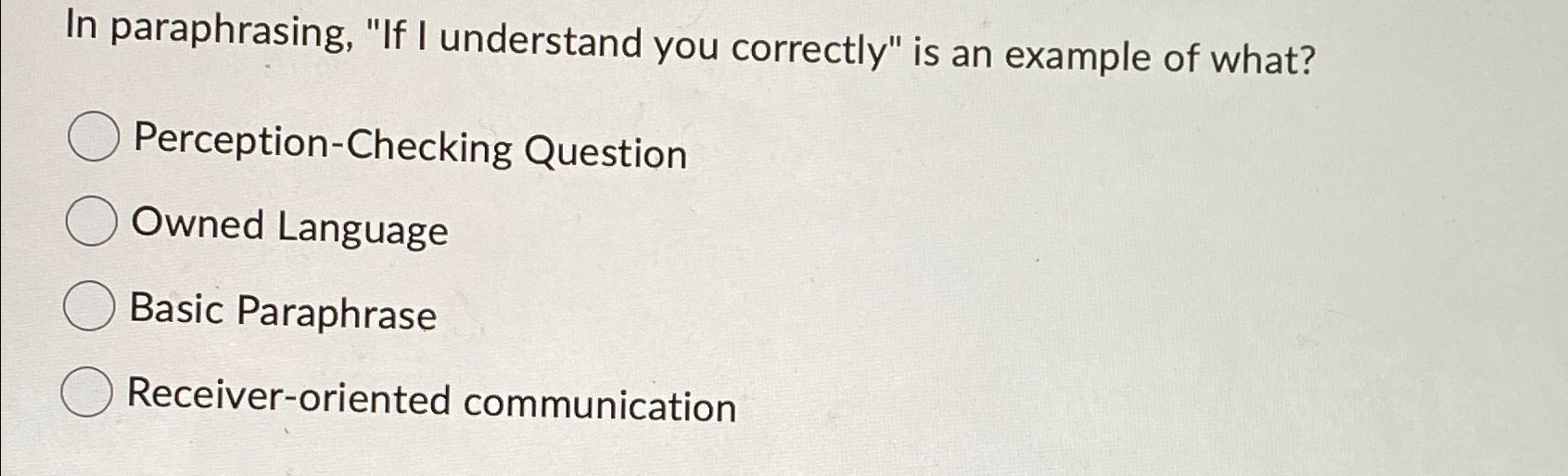 Solved In paraphrasing, "If I understand you correctly" is | Chegg.com