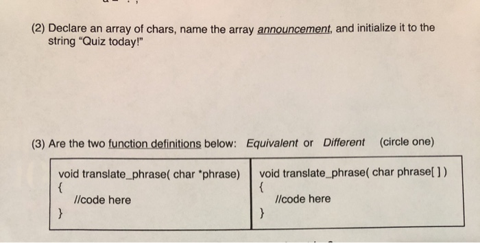 Solved 2 Declare An Array Of Chars Name The Array 1603